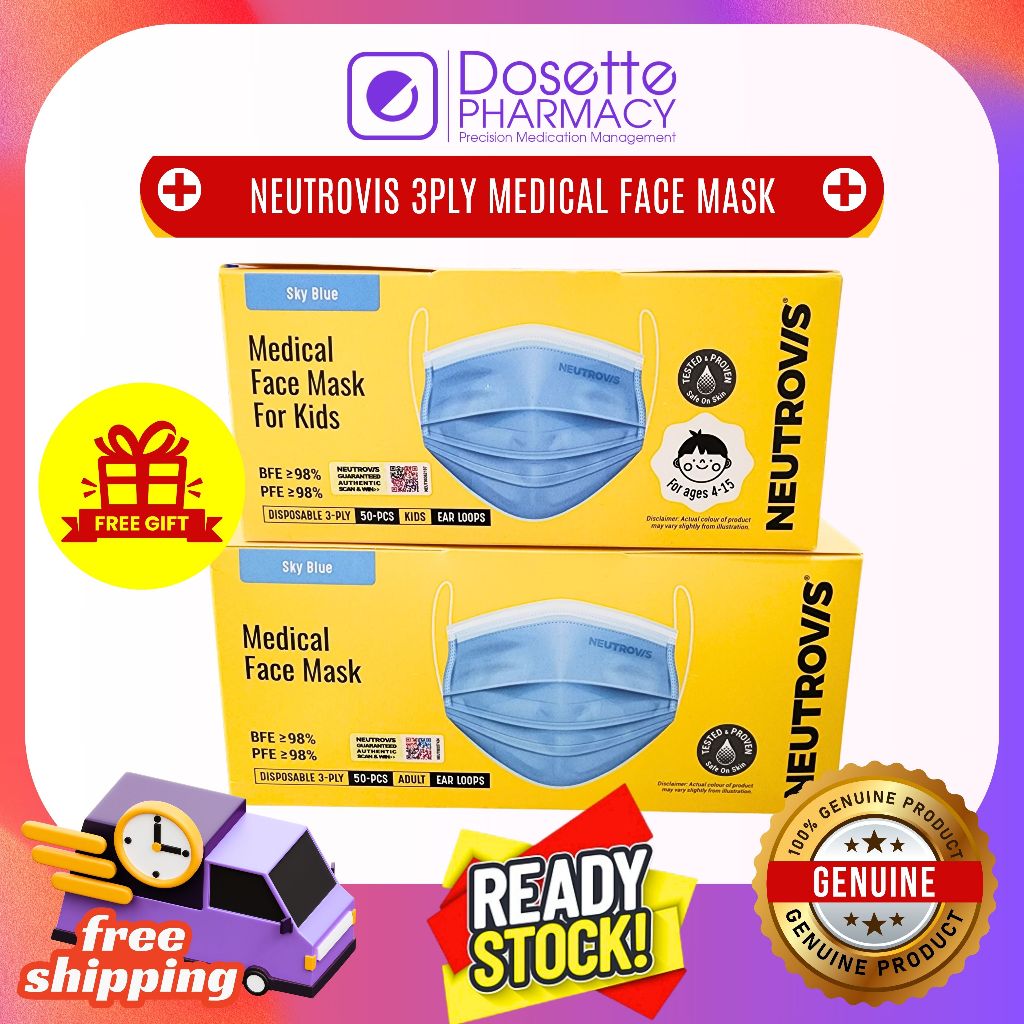 [LOOSE] NEUTROVIS 3-PLY KIDS/ ADULTS BASIC MEDICAL DISPOSABLE FACE MASK ...
