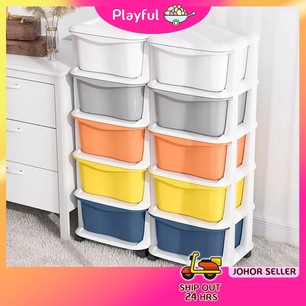 【PLAYFUL】3 / 5 Layer Almari Baju Baby Plastic Cupboard Storage Box Rak ...