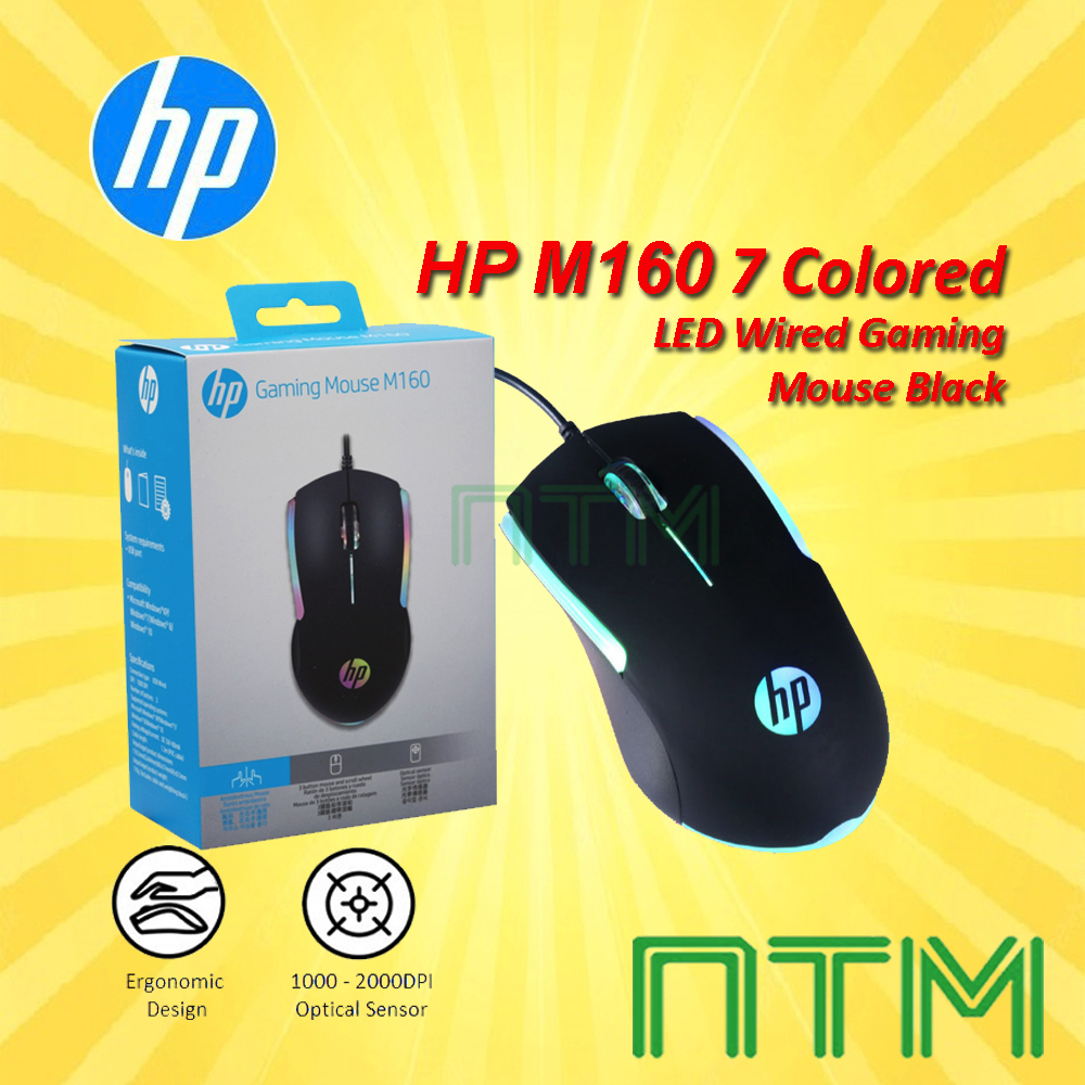 HP M160 OPTICAL USB WIRED GAMING MOUSE WITH MOVING LED EFFECTS AND 3 BUTTONS 1000 DPI ERGONOMIC ...