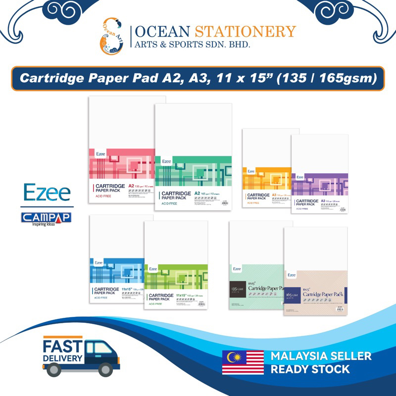 Ezee Cartridge Paper Pad A2, A3, 11 x 15” (135 / 165gsm) Acid Free ...