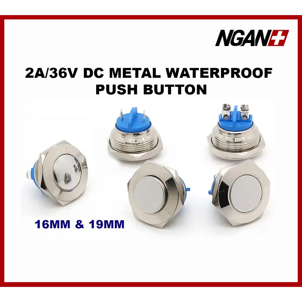 16mm 19mm 2A/36V DC Metal Waterproof Push Button Momentary Horn Switch ...
