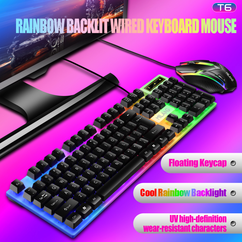 MILANG T6 Water Resistance RGB Keyboard & Mouse Combo RGB Rainbow Light ...