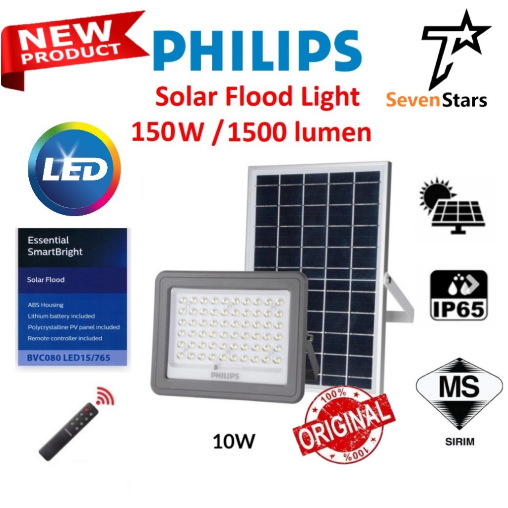 PHILIPS BVC080 LED15/765 10W 1500LM ESSENTIAL SMARTBRIGHT LED OUTDOOR SOLAR FLOODLIGHT IP65 c/w ...