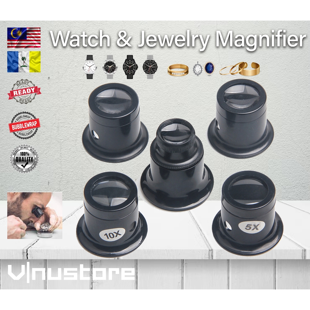 Watch & Jewelry Magnifier 3x 5x 10x 15x 20X Magnifying Eye Glass Loupe ...
