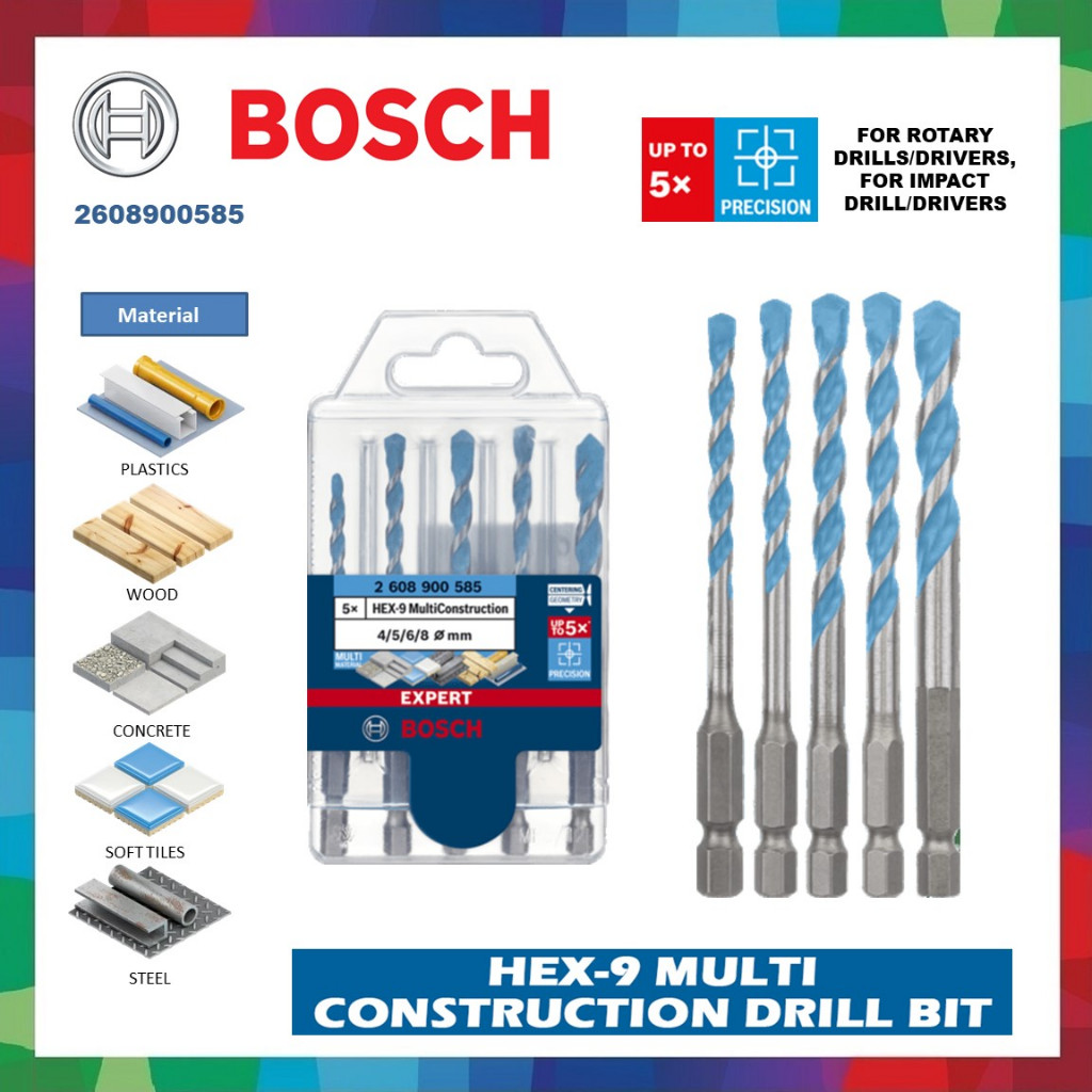 Bosch 5PCS HEX9 Multi Construction Drill Bit 2608900585 4/5/6mm 8mm ...