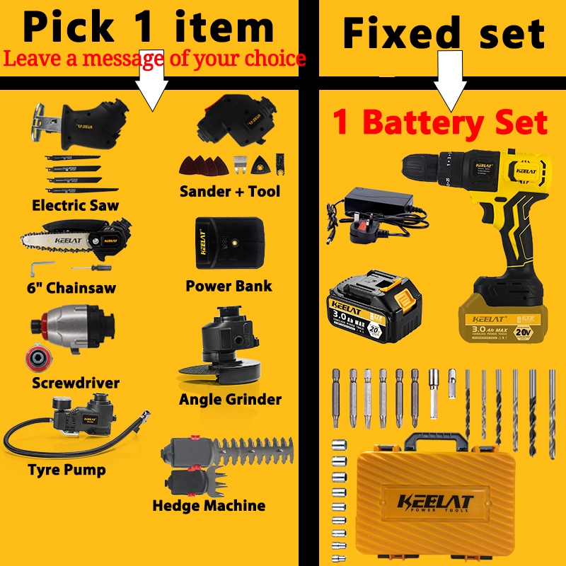 KEELAT 12 in 1 Multi-Optional Brushless Drill Set Combo Kit Cordless ...