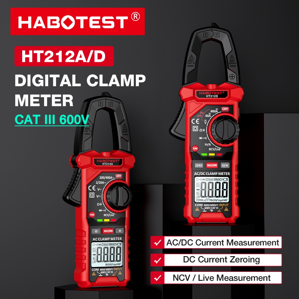 HABOTEST🔥HT212 Digital Clamp Meter 600V 400A DC AC Current Voltage ...