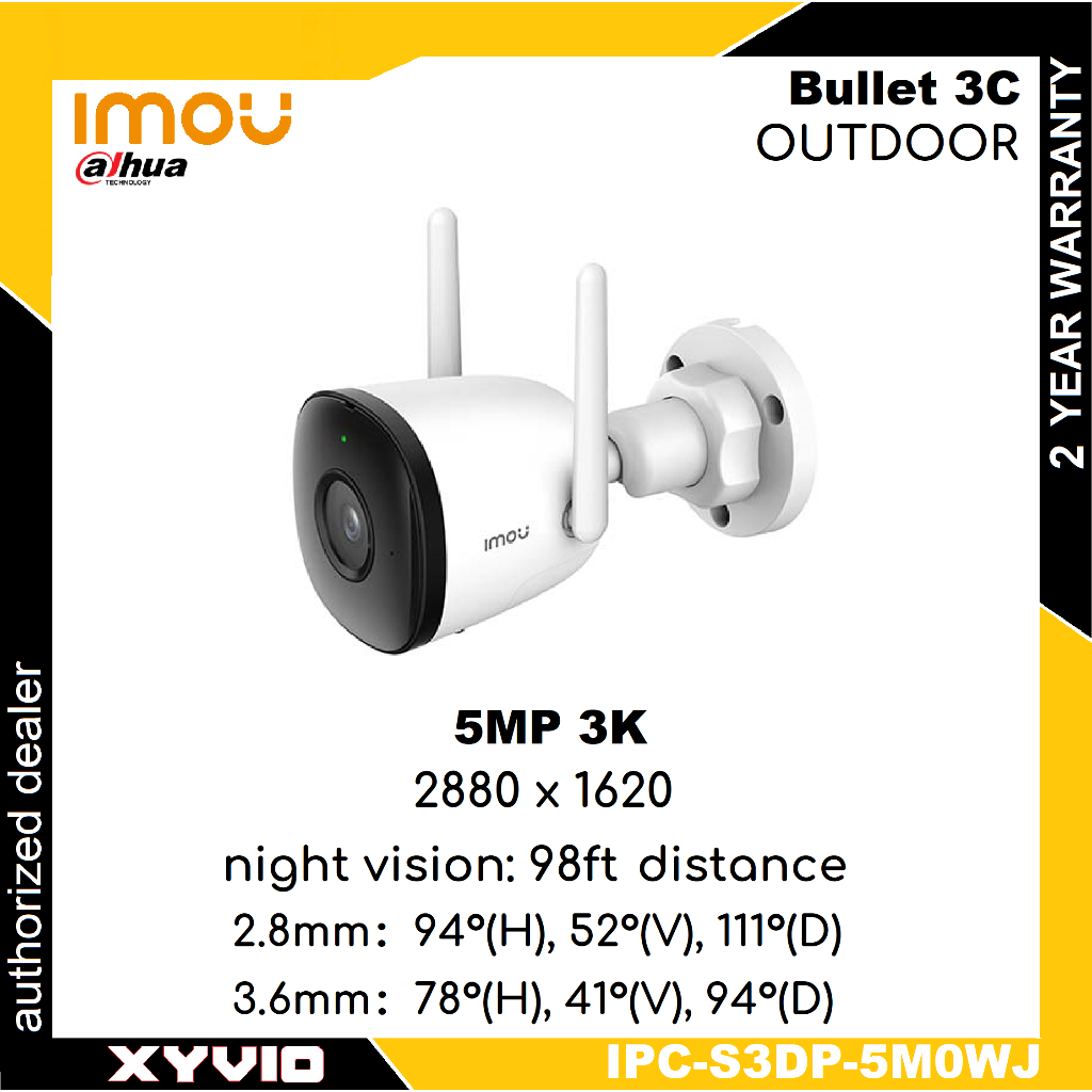 IMOU Dahua IPC-S3DP-5M0WJ Bullet 3C 5MP/2K Smart AI Human Detection IP67 Weatherproof Outdoor ...