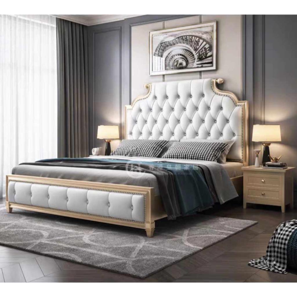 European Style Luxury Bed Frame With Soft Cushion Headboards Queen King ...