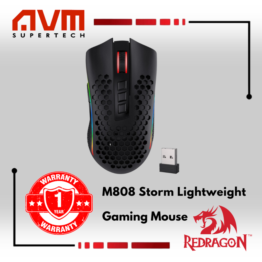 AVM REDRAGON M808 Storm RGB Black 16000 DPI Wireless Gaming Mouse ...