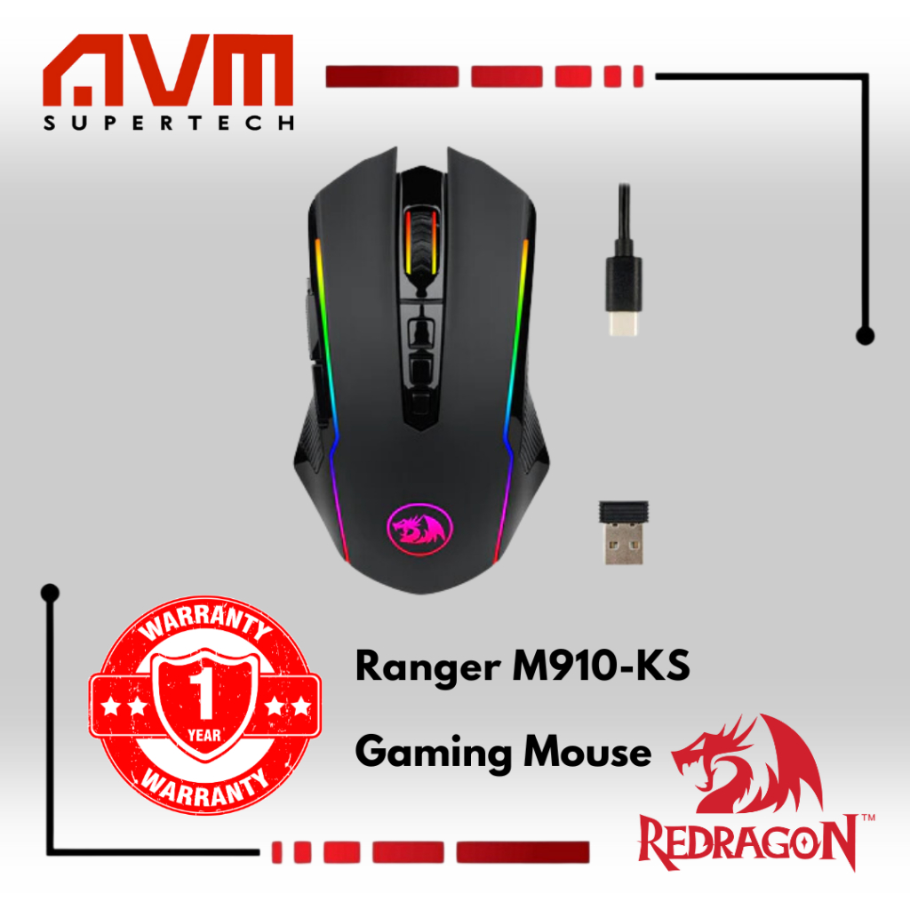AVM REDRAGON Ranger M910-KS 4000 DPI Wired and Wireless GAMING MOUSE ...