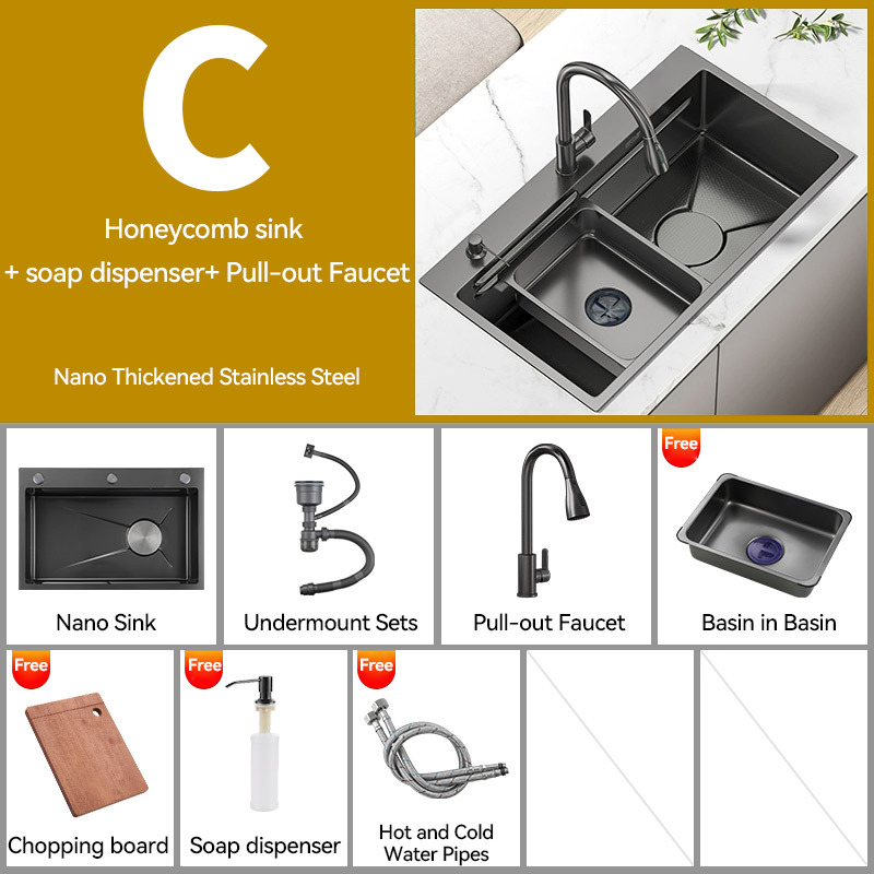 Nano Honeycomb Sinki Dapur 304 Stainless Steel Kitchen Sink Bowl ...