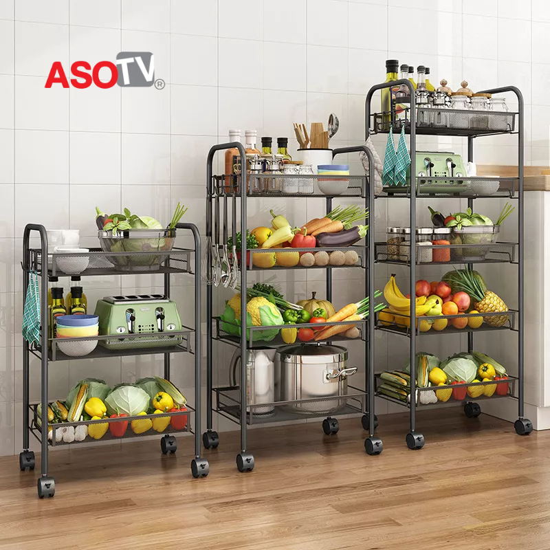 ASOTV® 3 / 4 / 5 Tier Mesh Trolley Rack Kitchen Bathroom Storage with ...