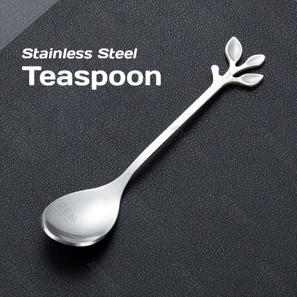 Teaspoon Coffee Spoon Stainless Steel Leaf Design Sudu Teh Kopi High ...