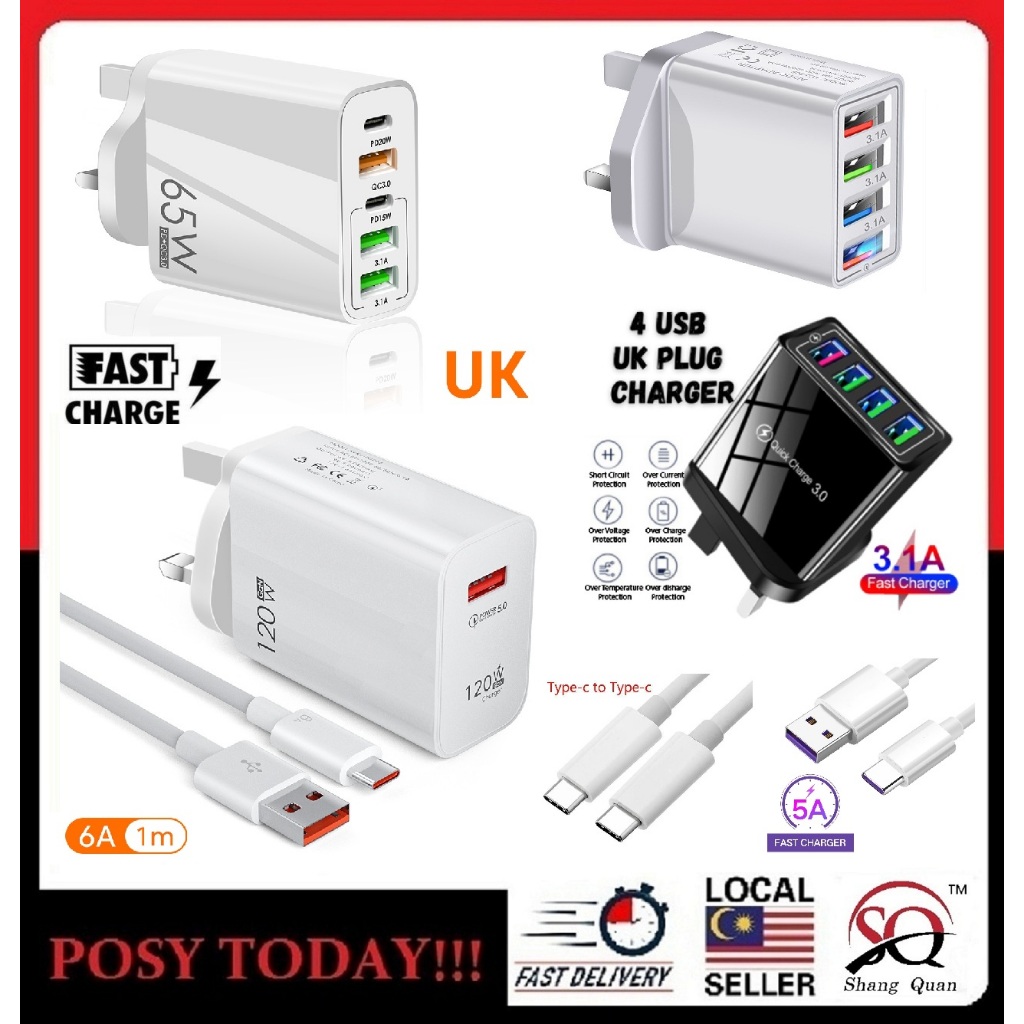 ♕LOCAL STOCK♕ UK 120W Fast Charging Power Adapter 66W 5 Ports 6A Type C ...