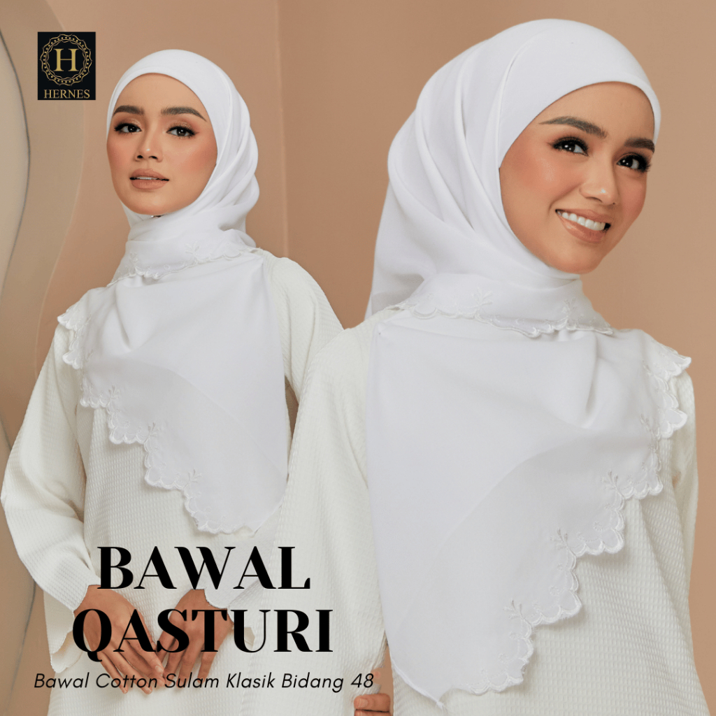 Hernes Bawal Qasturi Sulam Klasik Tudung Bawal Cotton Premium Plain ...