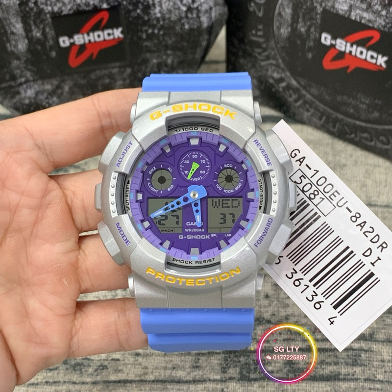 100% ORIGINAL CASIO G-SHOCK GA-100EU-8A2 bezel in silver metallic ...