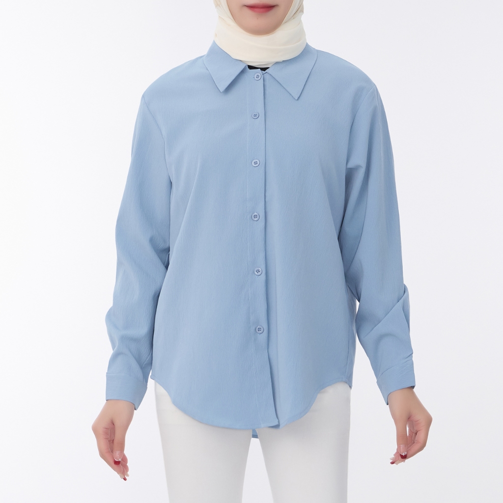 Blouse Women Button Thin Baju Lengan Panjang Perempuan Solid Color ...