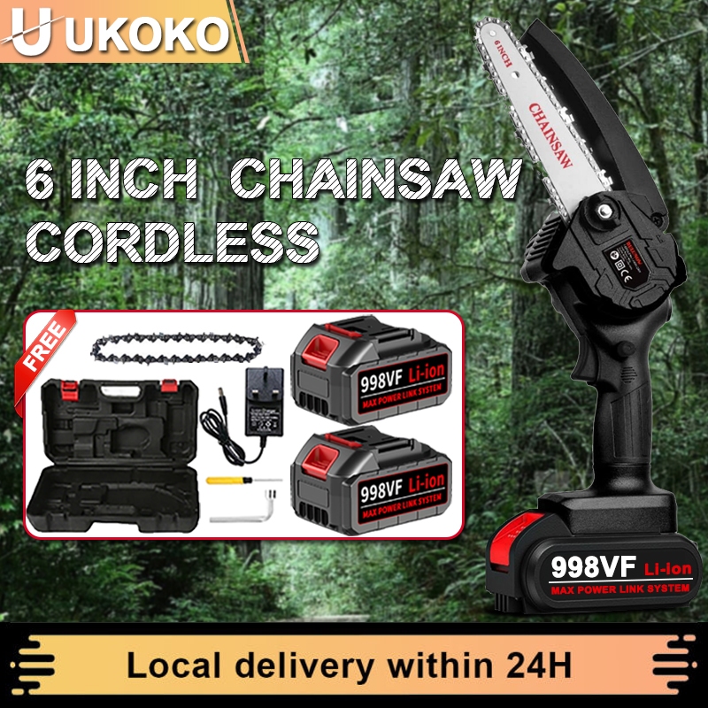 998VF Cordless Chainsaw 6 Inch Branch Saw Wood Pruning Cutter Gergaji ...
