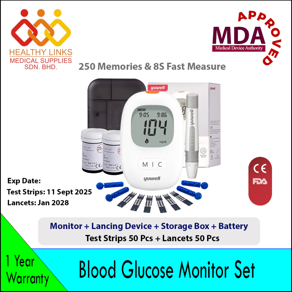 [MDA Approved] Yuwell Blood Glucose Monitor with Test Strips and ...