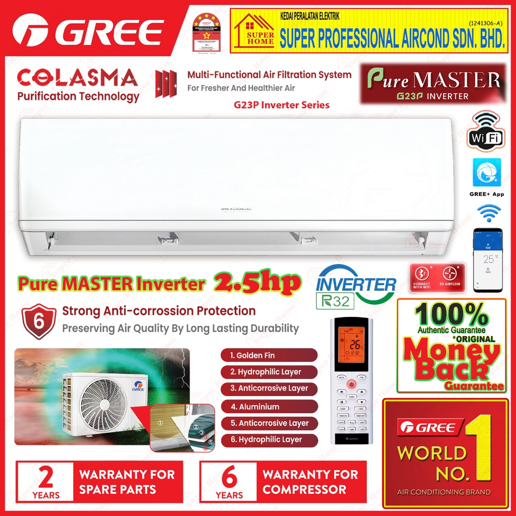Gree 2.5hp Inverter Air Conditioner GWC24AGEXF-K6DNA2H/I ((Wifi Smart ...