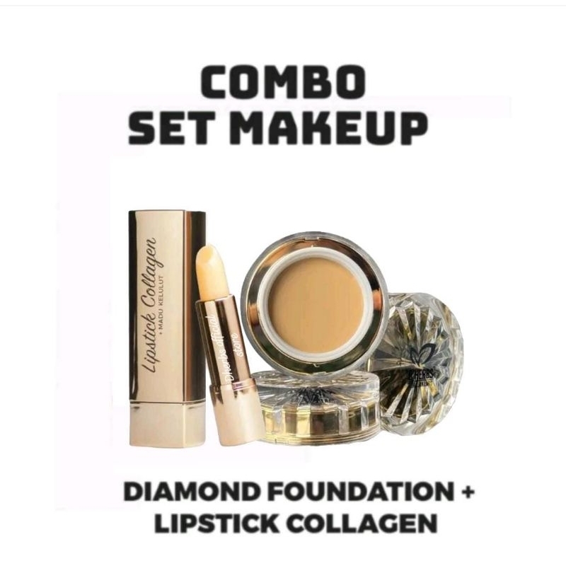 Dherbs Combo Set Makeup Lipstick Collagen Dan Diamond Foundation #murah ...