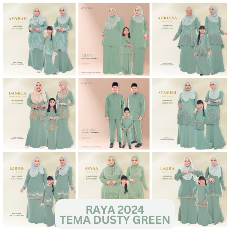 Set Family Hijau Dusty Green. Baju Raya 2024. Baju Raya Plussize ...