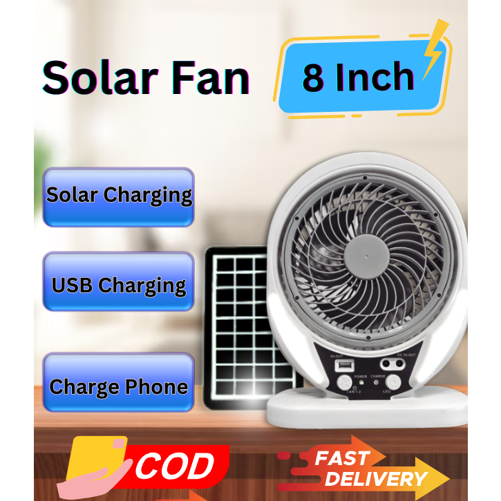 🔥SALES🔥 8 Inch Solar Fan With LED Light, Light Weight Suitable for ...