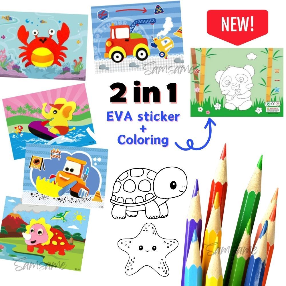 NEW 2 IN 1 [COLORING + EVA Sticker] Kid Art Craft Early Learning Gift ...