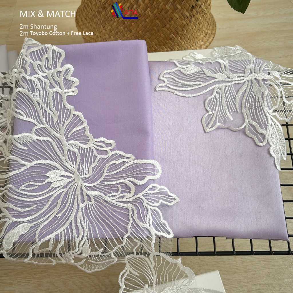 【FREE LACE】Mix Match Korean Shantung Silk Match Dull Satin Japan/Toyobo Hot Colour Tema Raya Set ...