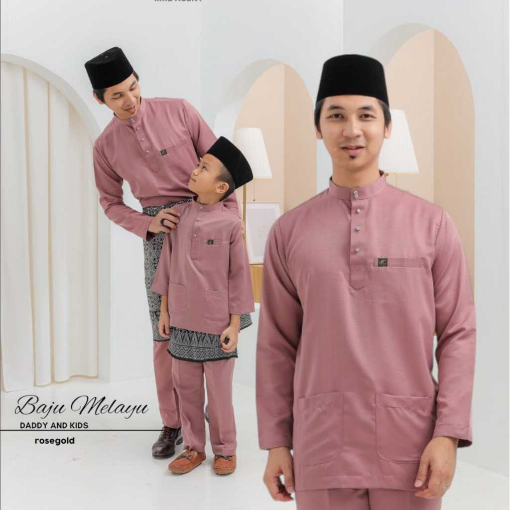Warna Rose Gold ∘ Baju Melayu Moden Cekak Musang Set Sedondon Ayah Dan Anak - RoseGold | Shopee ...
