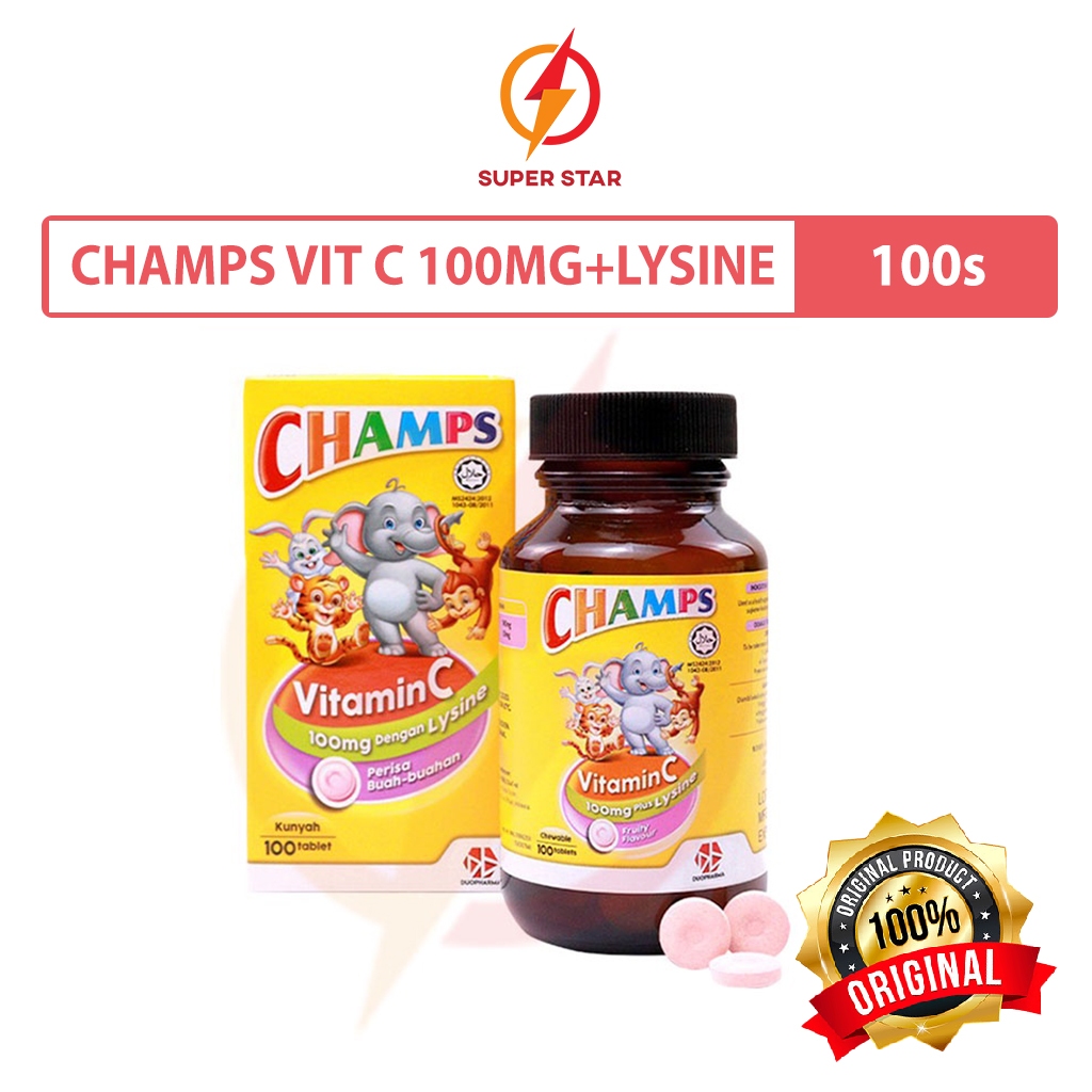 Champs Vitamin C with Lysine Fruity Flavour 100s | Shopee Malaysia