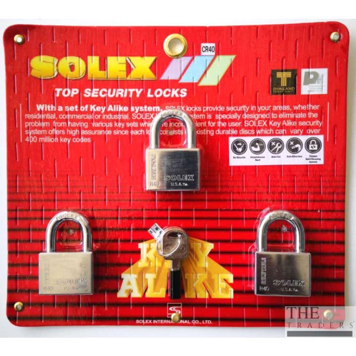 SOLEX PADLOCK SET PAD LOCK 40MM X 3 PCS (KEY-ALIKE) | Shopee Malaysia