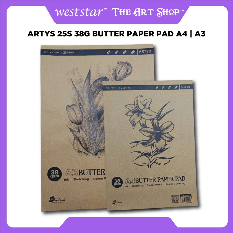 [Weststar TAS] ARTYS Butter Paper Pad Butter Paper A4 | A3 | A2 - 25s ...