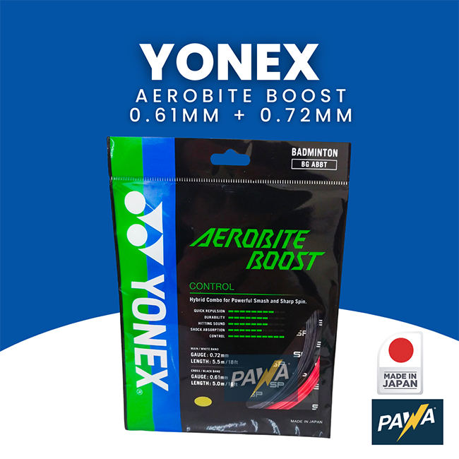 Yonex Aerobite Boost Badminton String Hybrid 0.72mm + 0.61mm (100% ...