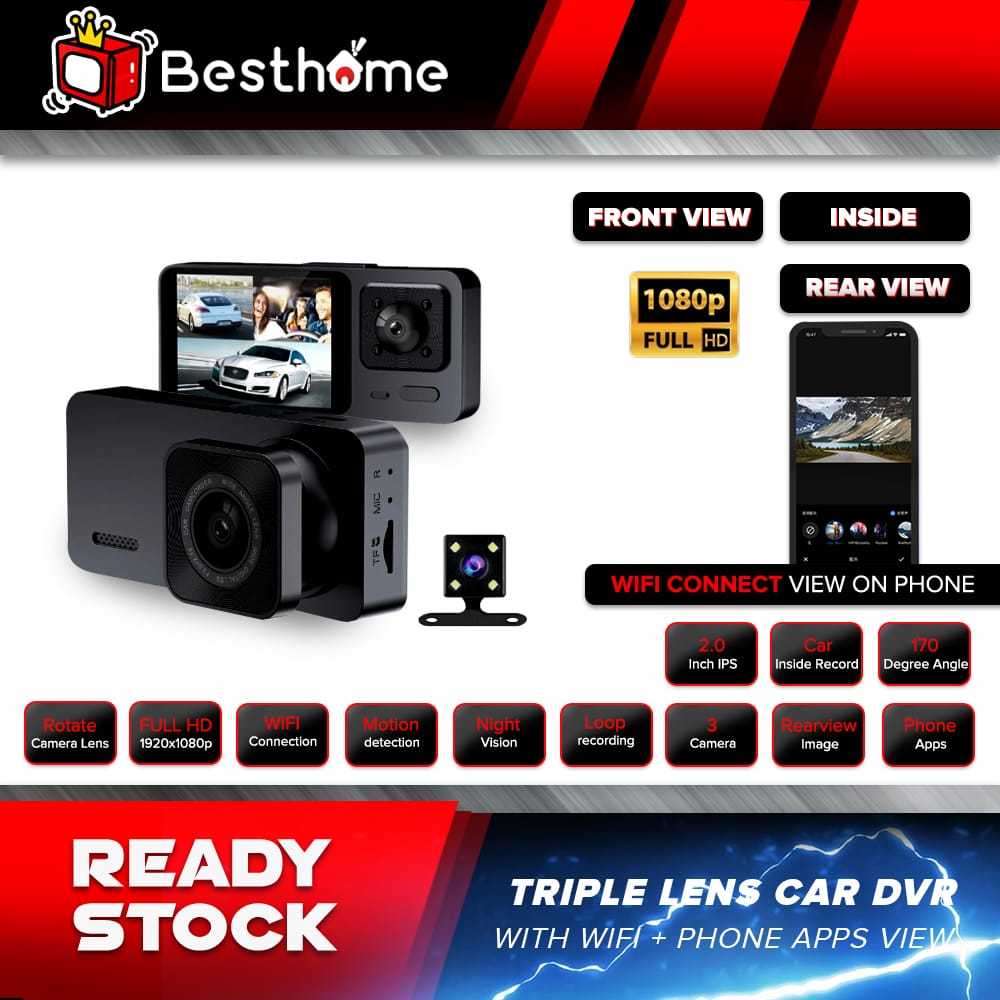 😍 Malaysia First Dashcam+Carplay😍 New 2025 Model Wifi Touch Screen Three Camera Lens HD Car ...