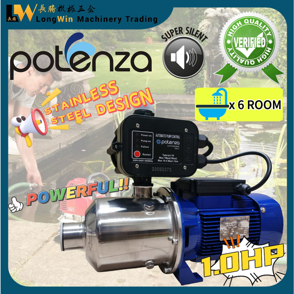 POTENZA PWS4-40/075 1.0HP Stainless Steel Design Automatic Booster Pump ...