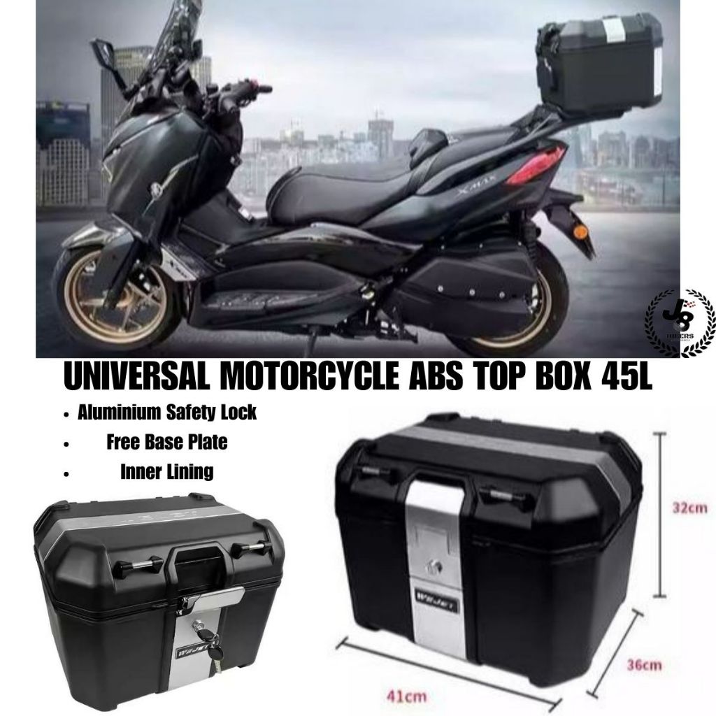 Universal Motorcycle Top Box ABS 45L Waterproof Rack Aluminium Safety ...