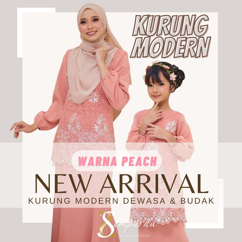 【KOLEKSI BAJU RAYA】KURUNG MODERN WARNA PEACH DEWASA & BUDAK SEPASANG ...