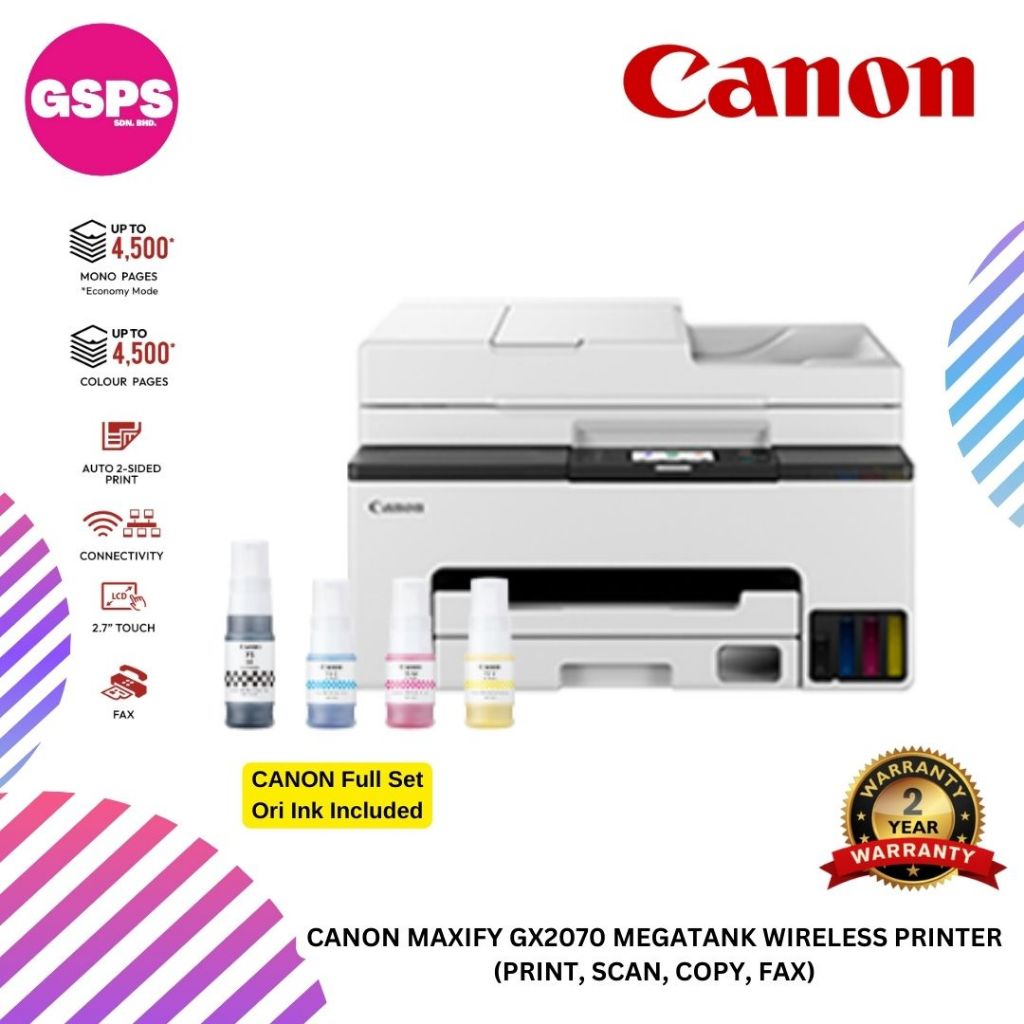 CANON MAXIFY GX2070 MegaTank Wireless Printer (Print, Scan, Copy, Fax ...