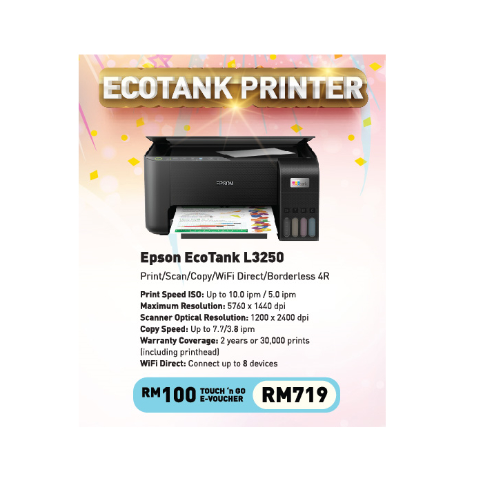 Epson EcoTank L3250 A4 Wi-Fi All-in-One Ink Tank Printer (Free Touch ...