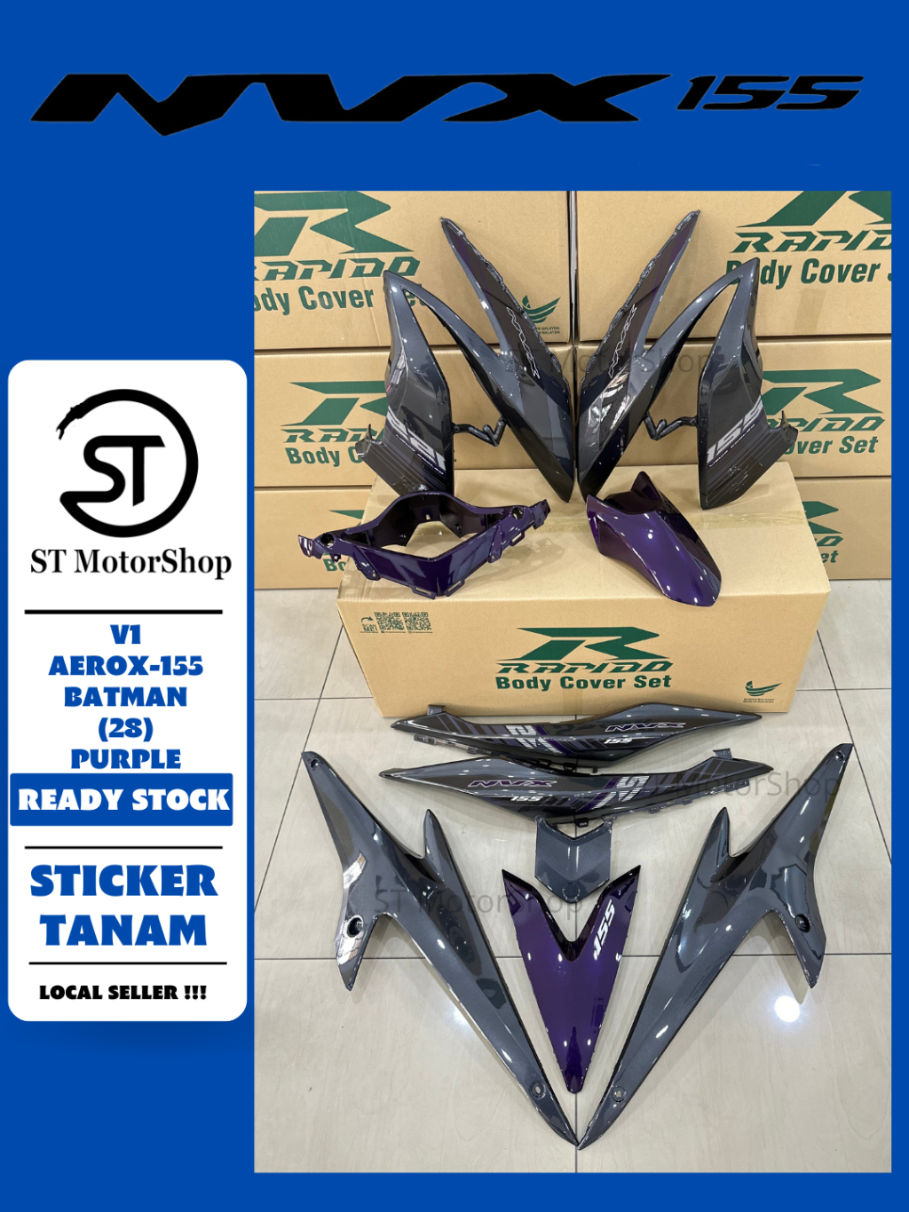 YAMAHA Nvx-155 Nvx V1 Aerox-155 Batman (28) Purple Red Cover Set RAPIDO ...