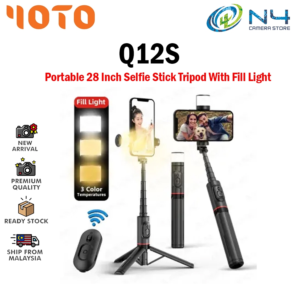 FOTO Q12S Portable 28 Inch Selfie & Vlogging Stick Phone Tripod with ...