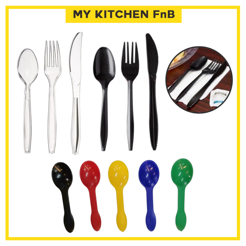 [Kitchen FnB] Disposable Plastic Cutlery Plastic Spoon Plastic Fork ...