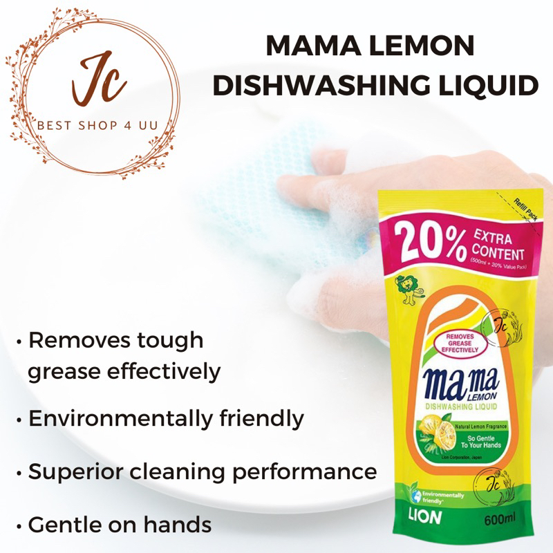 LION Mama Lemon Natural Lemon Fragrance Dishwashing Liquid Refill Pack 600ml x 1 | Shopee Malaysia