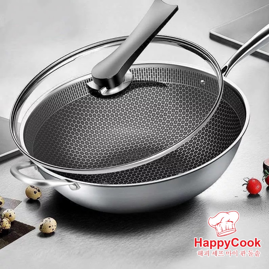 HAPPYCOOK Honeycomb Non Stick Frying Wok Pan With Lid (34cm) | Shopee ...