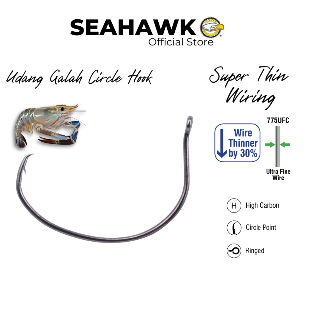 Seahawk UDANG GALAH Ultra Fine Wire Circle Hook 775UFC PRAWN Fishing ...