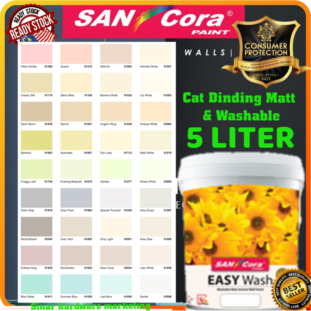 FOC GIFT SINAR SANCORA EASY WASH 5 LITER INTERIOR MATT & WASHABLE WALL PAINT CAT DINDING DALAM ...