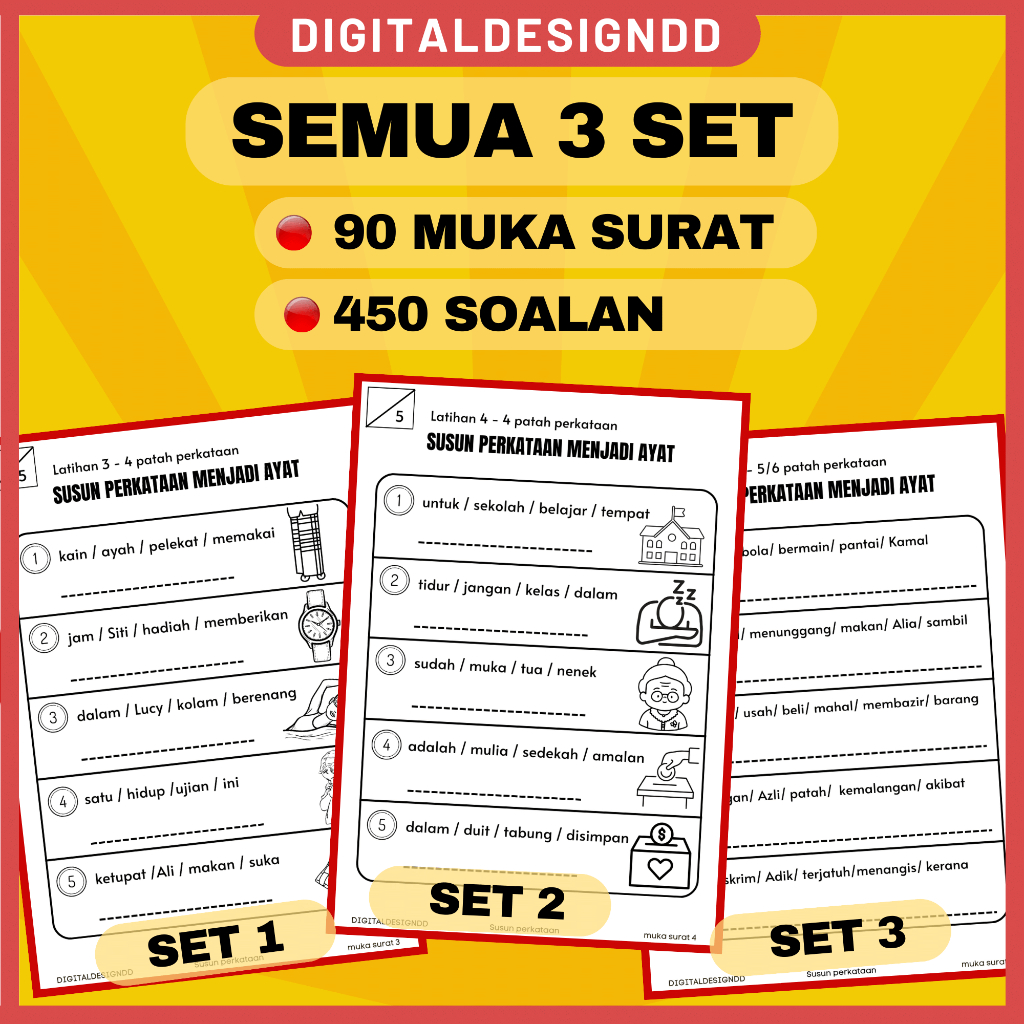 PDF Latih tubi Lembaran kerja susun perkataan menjadi ayat mudah PDF Workbook untuk pra sekolah ...