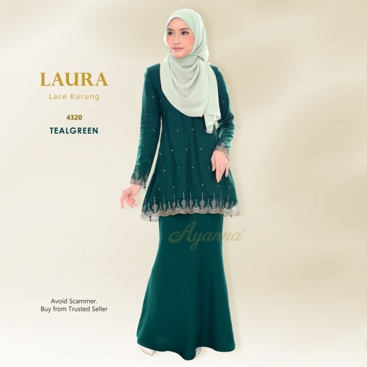 Tema Teal Green Baju Kurung Dewasa Plus size Lace Moden Tunang ...